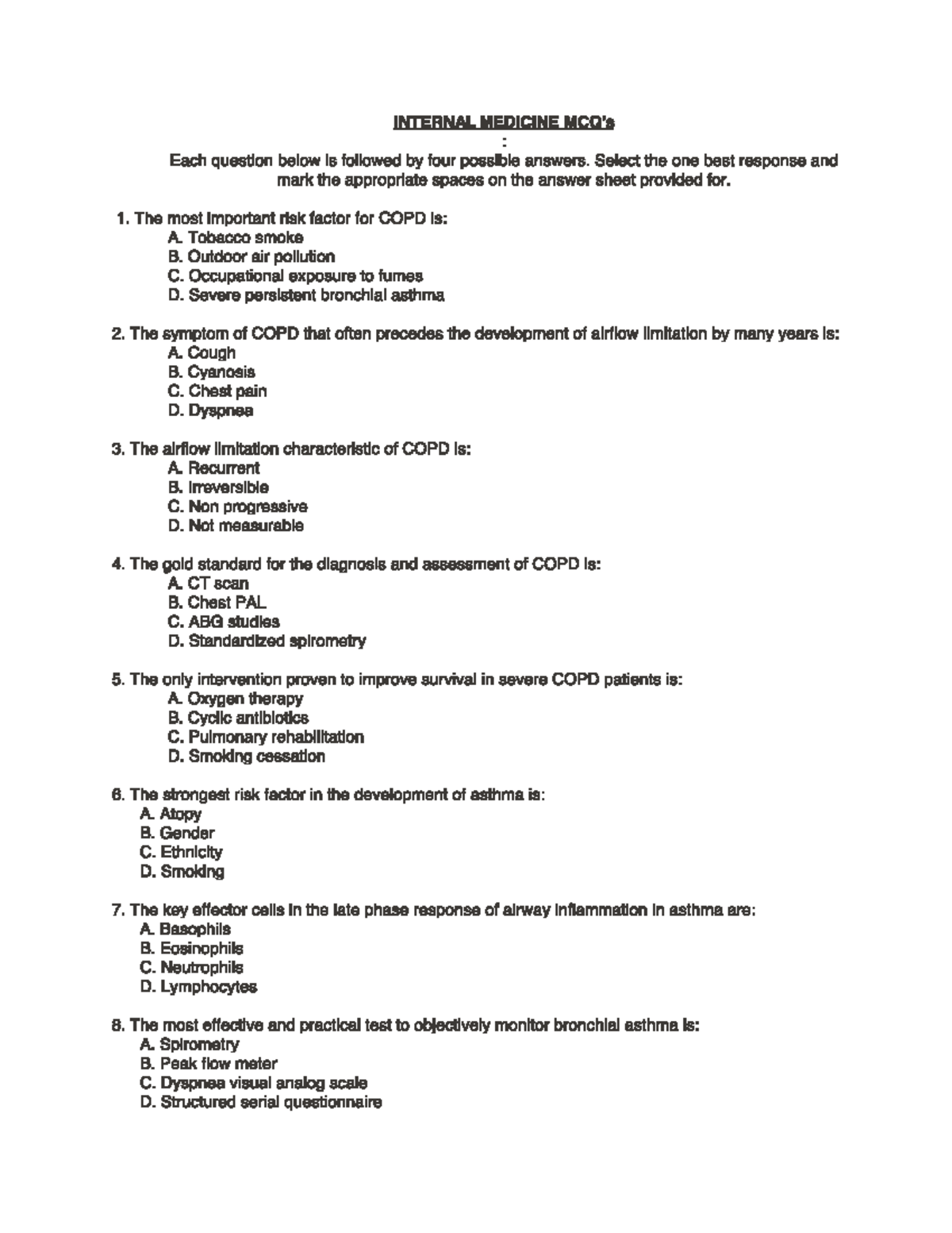 Internal Medicine MCQs - Studocu