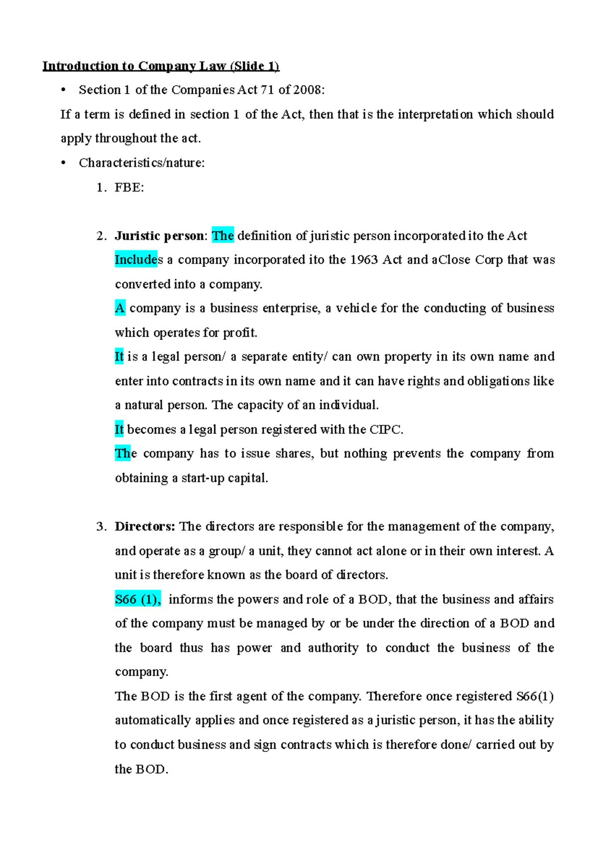 Corporate Law Notes - Introduction to Company Law (Slide 1) • Section 1 ...
