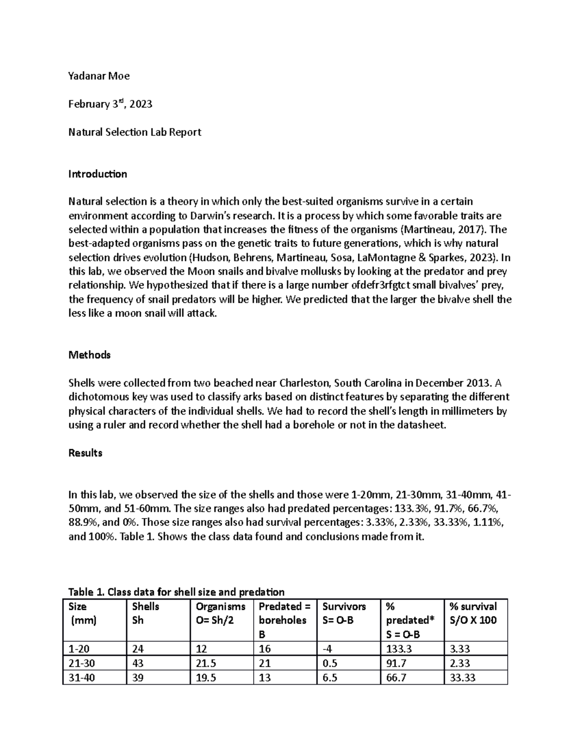 Natural Selection Lab Report 2023 - BIO 192 - Studocu