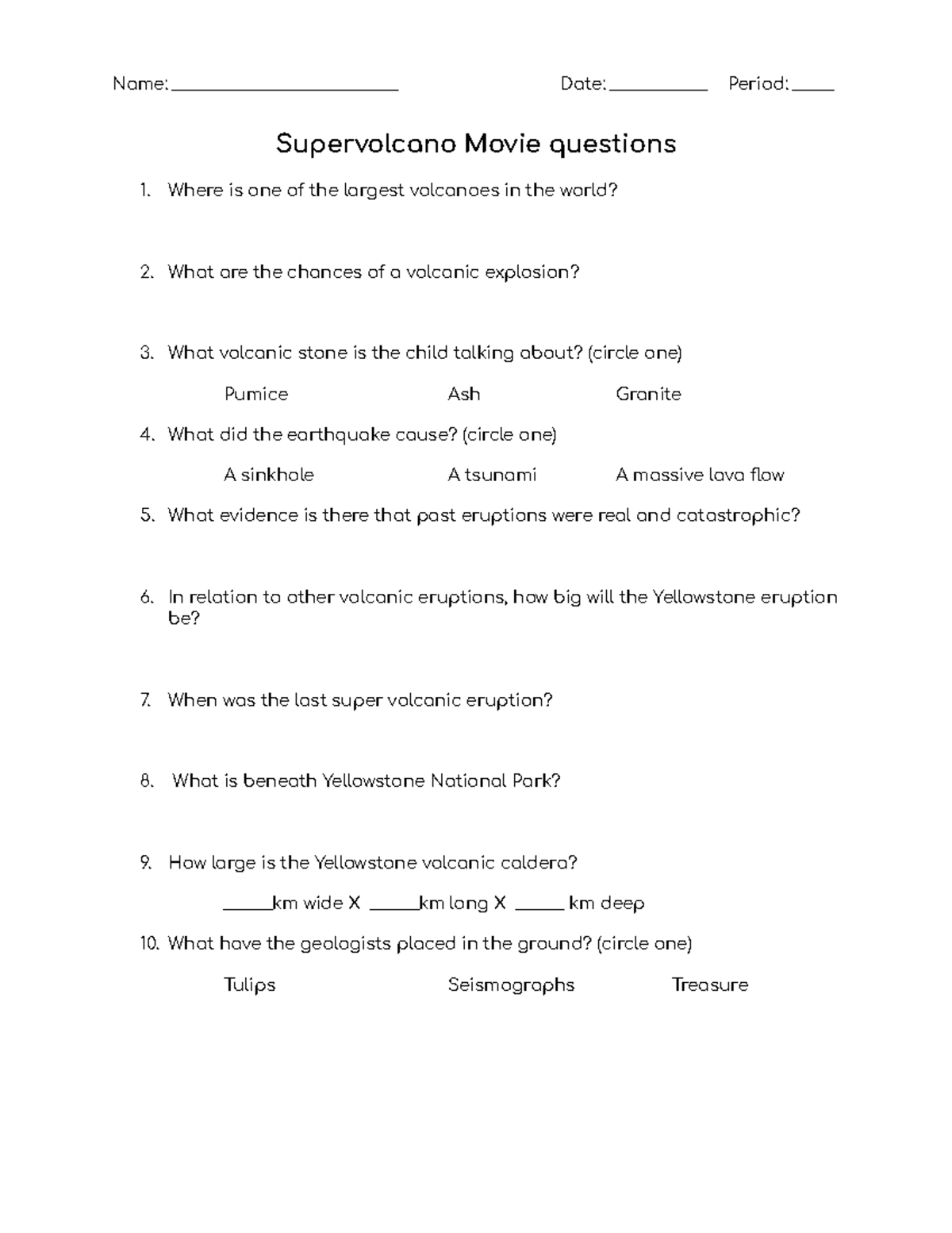 Supervolcano Movie Guide - Name: ____________________________ Date ...