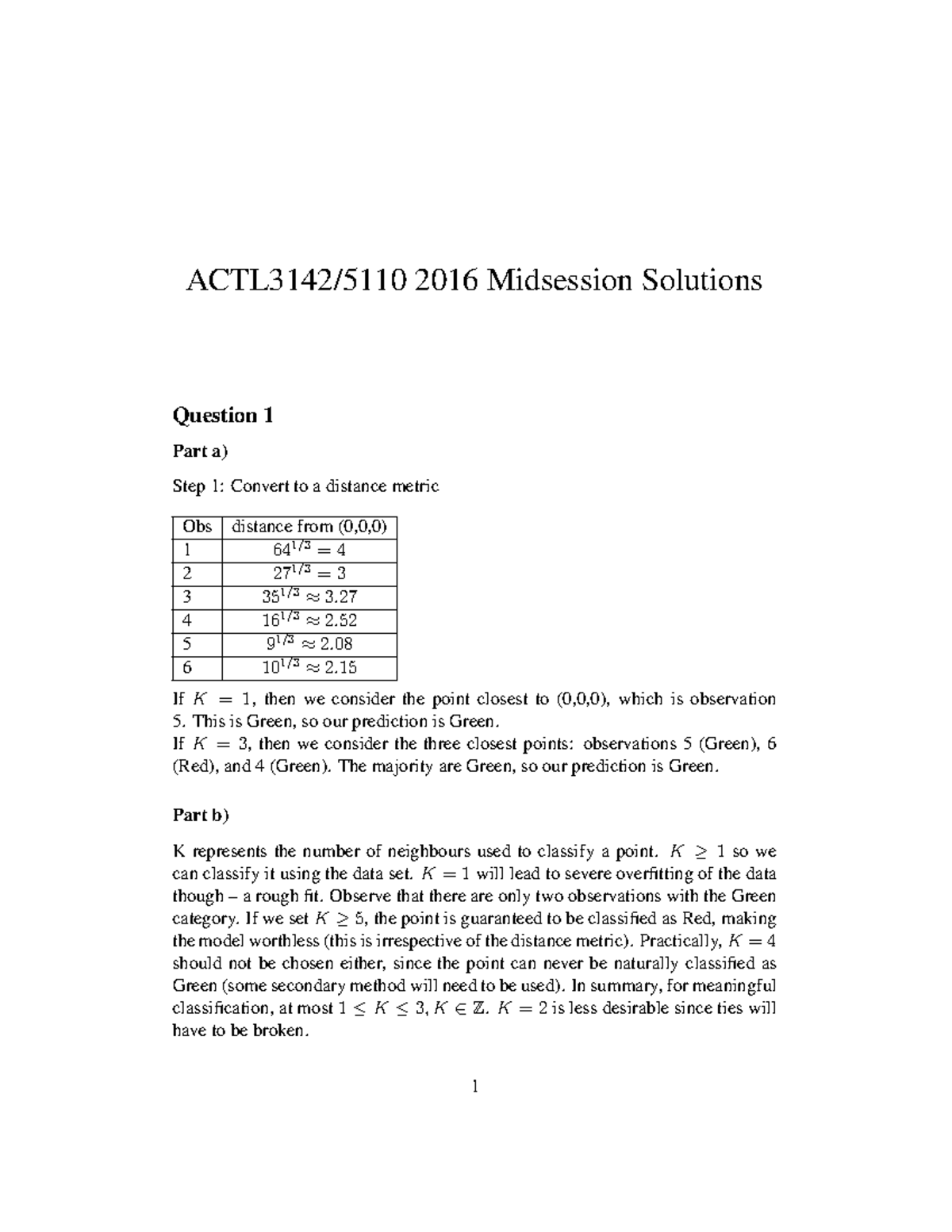 Sample Mid Semester Solutions - ACTL3142/5110 2016 Midsession Solutions ...