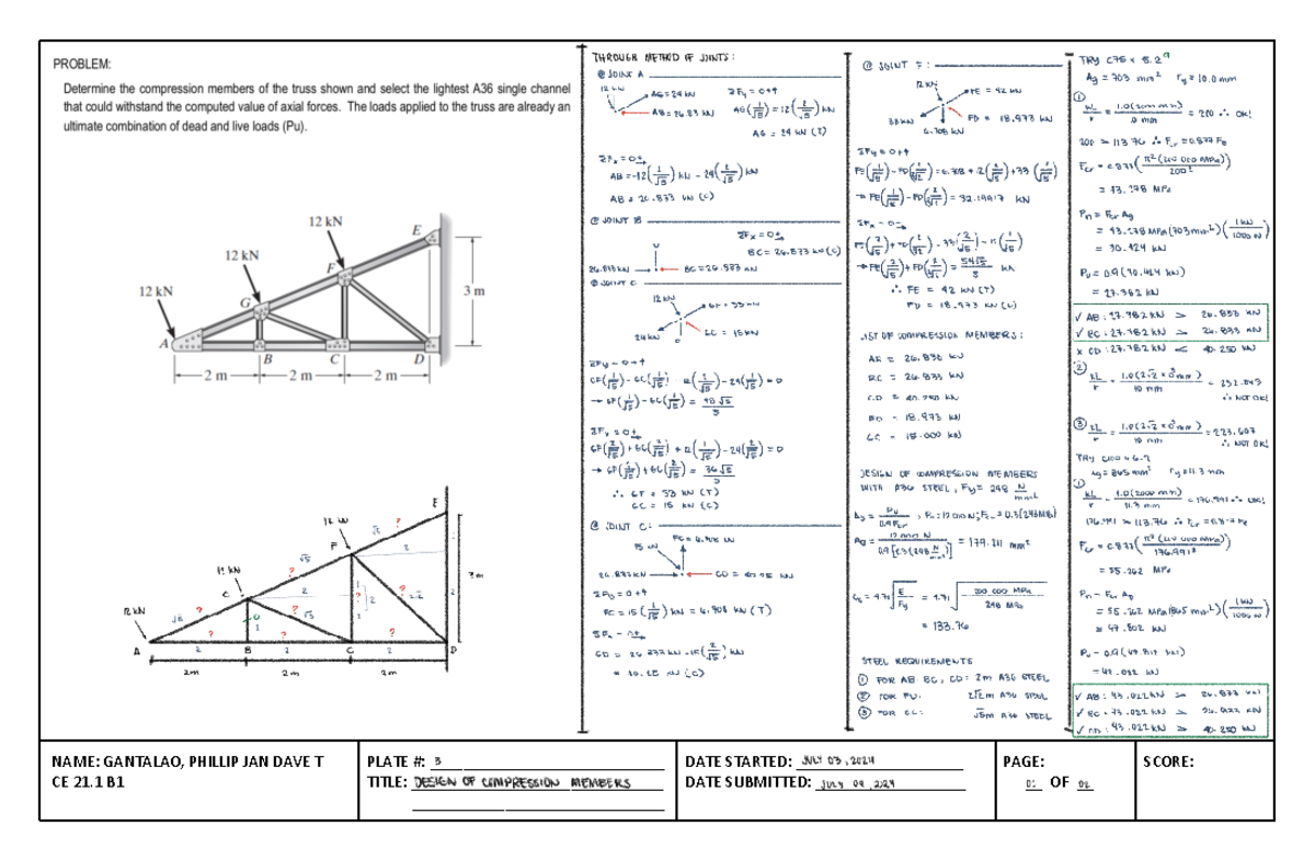 P3 - Steel Design Plate #3 - NAME: GANTALAO, PHILLIP JAN DAVE T CE 21 B ...