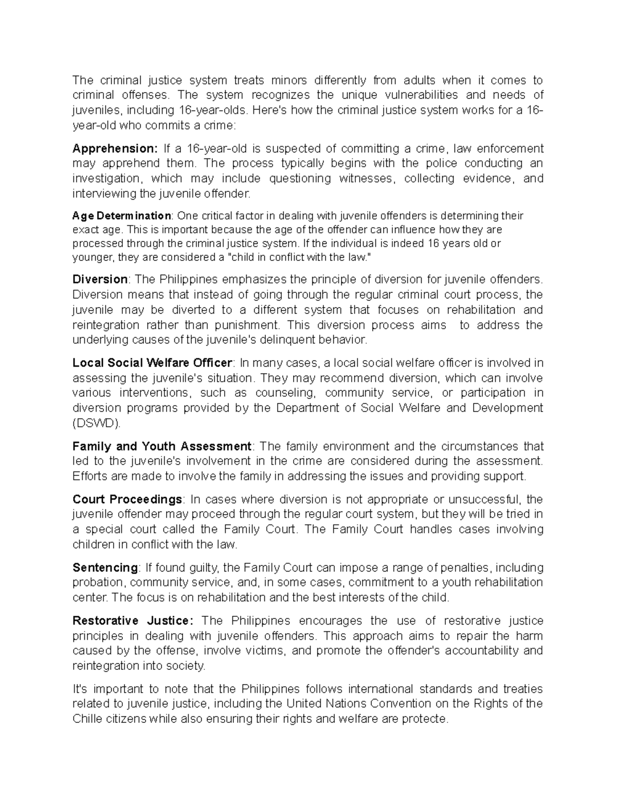 CJS - ........... - The criminal justice system treats minors ...