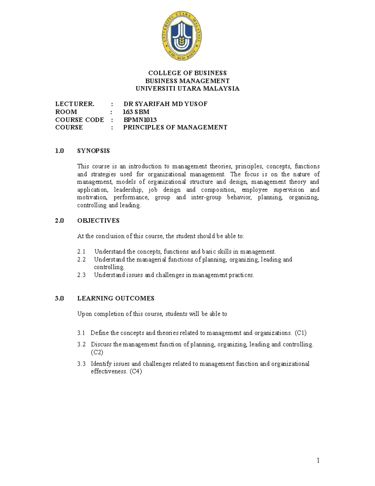 (A221) BPMN1013 Syllabus- Student - COLLEGE OF BUSINESS BUSINESS MANAGEMENT UNIVERSITI UTARA ...