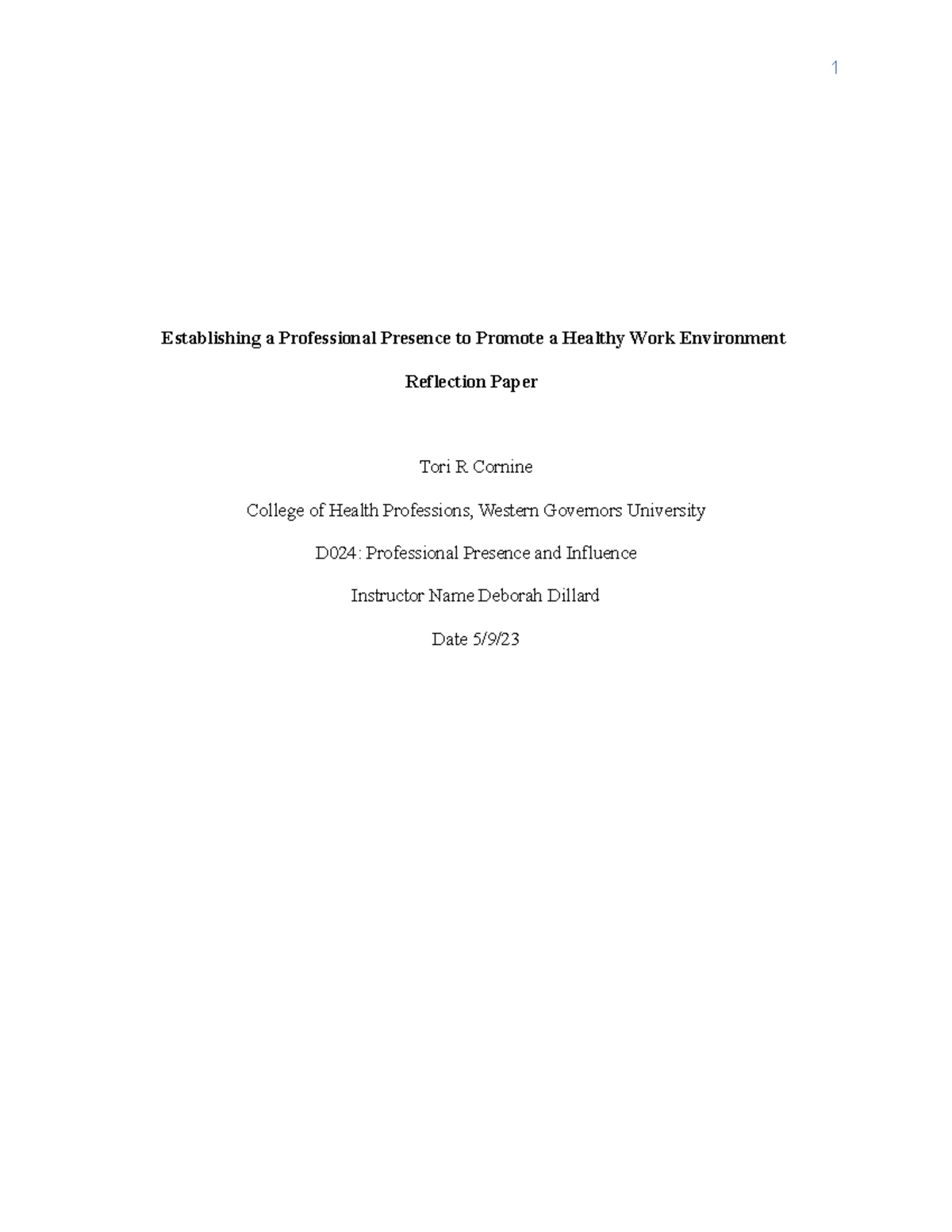 D024 Reflection Paper Task 2 - Establishing a Professional Presence to ...