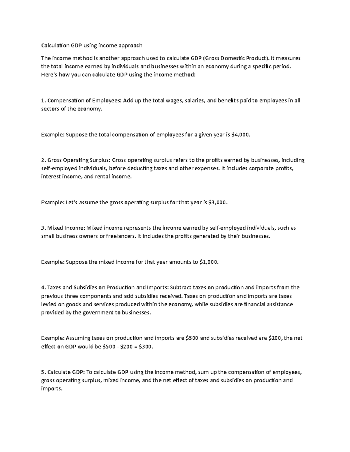 Calculation of GDP using income approach - Calculation GDP using income approachThe income ...