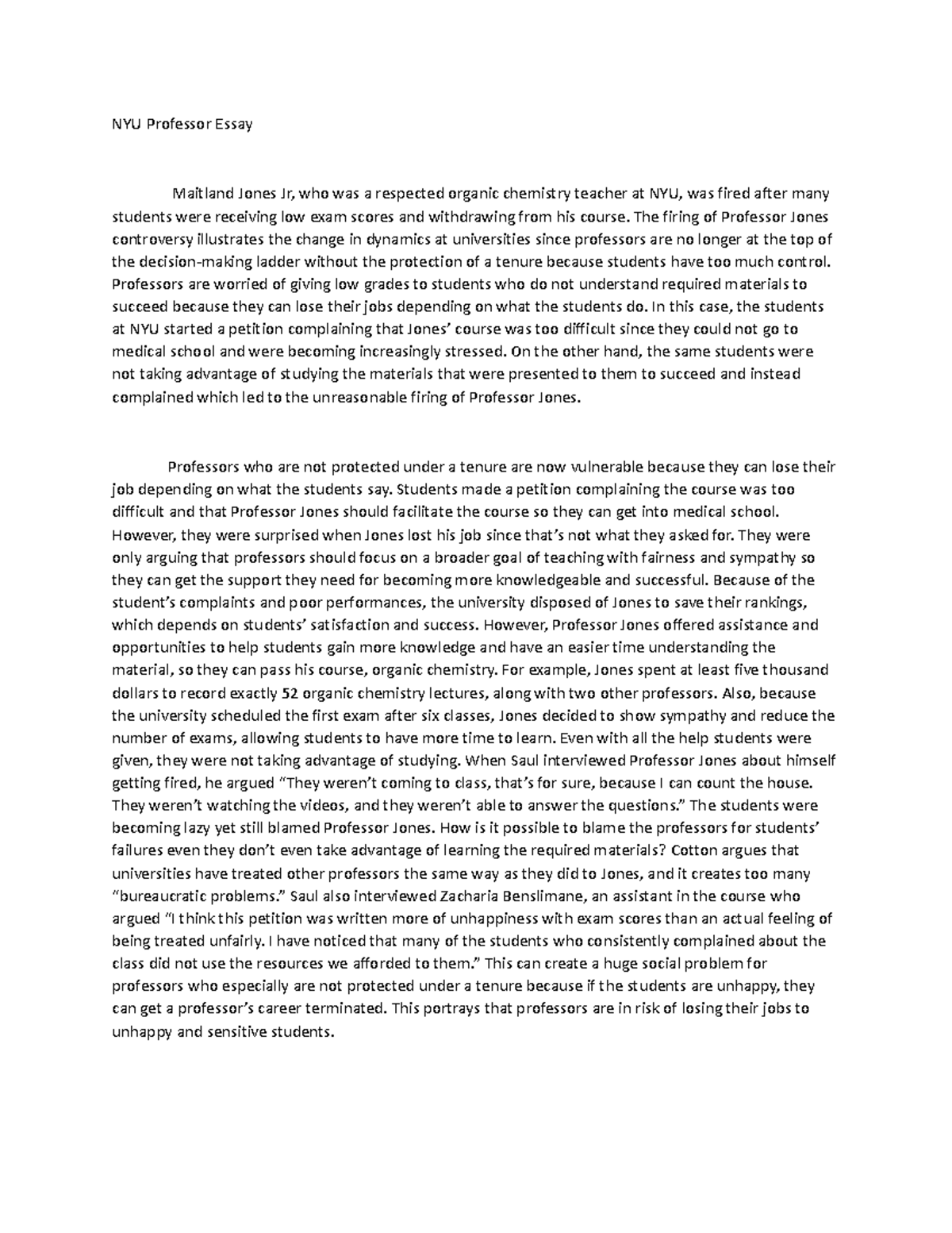 The Firing of Professor Jones Rhetoric Essay - ENC 1101 - FIU - Studocu