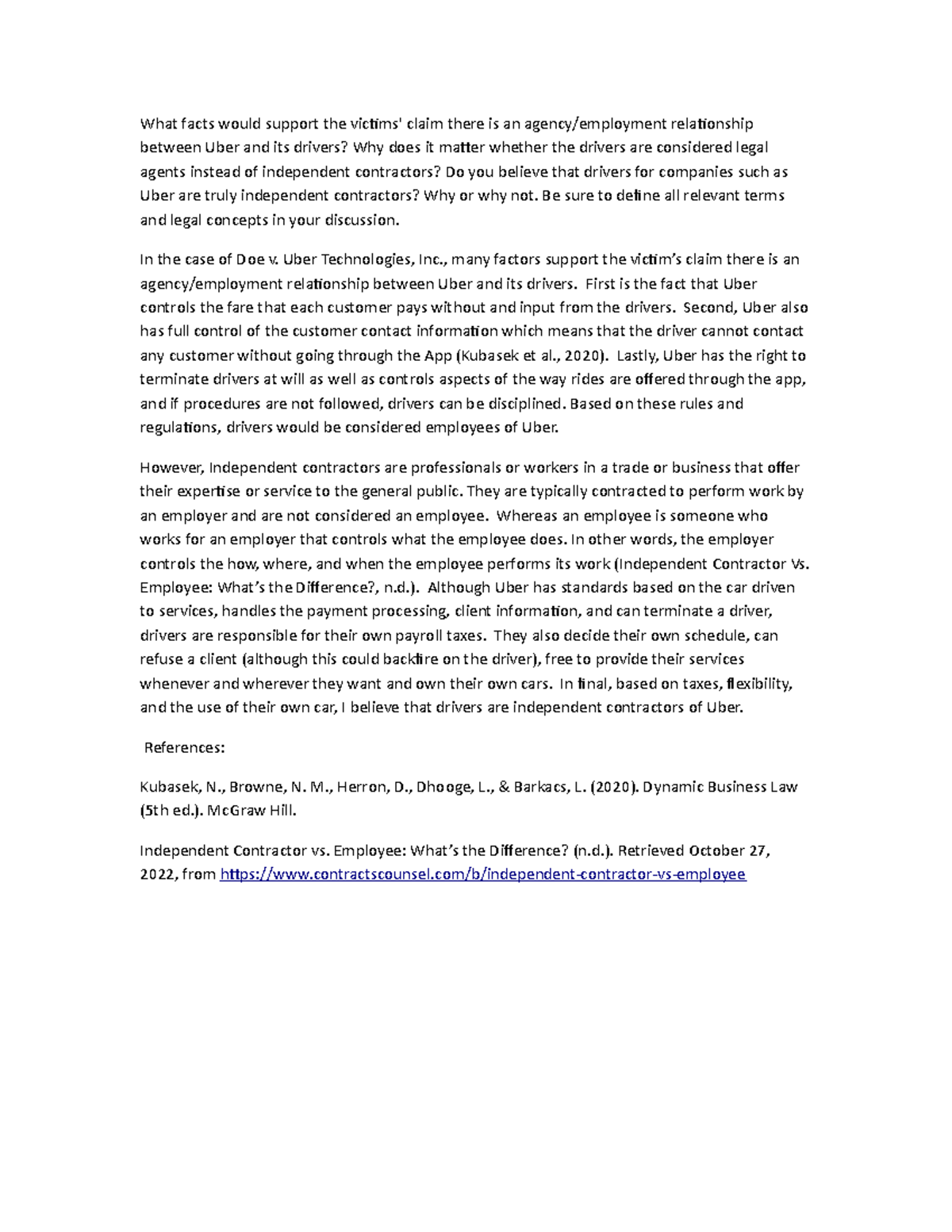 Business Law Discussion 1 Agency What Facts Would Support The business-law-discussion-1-agency-what-facts-would-support-the
