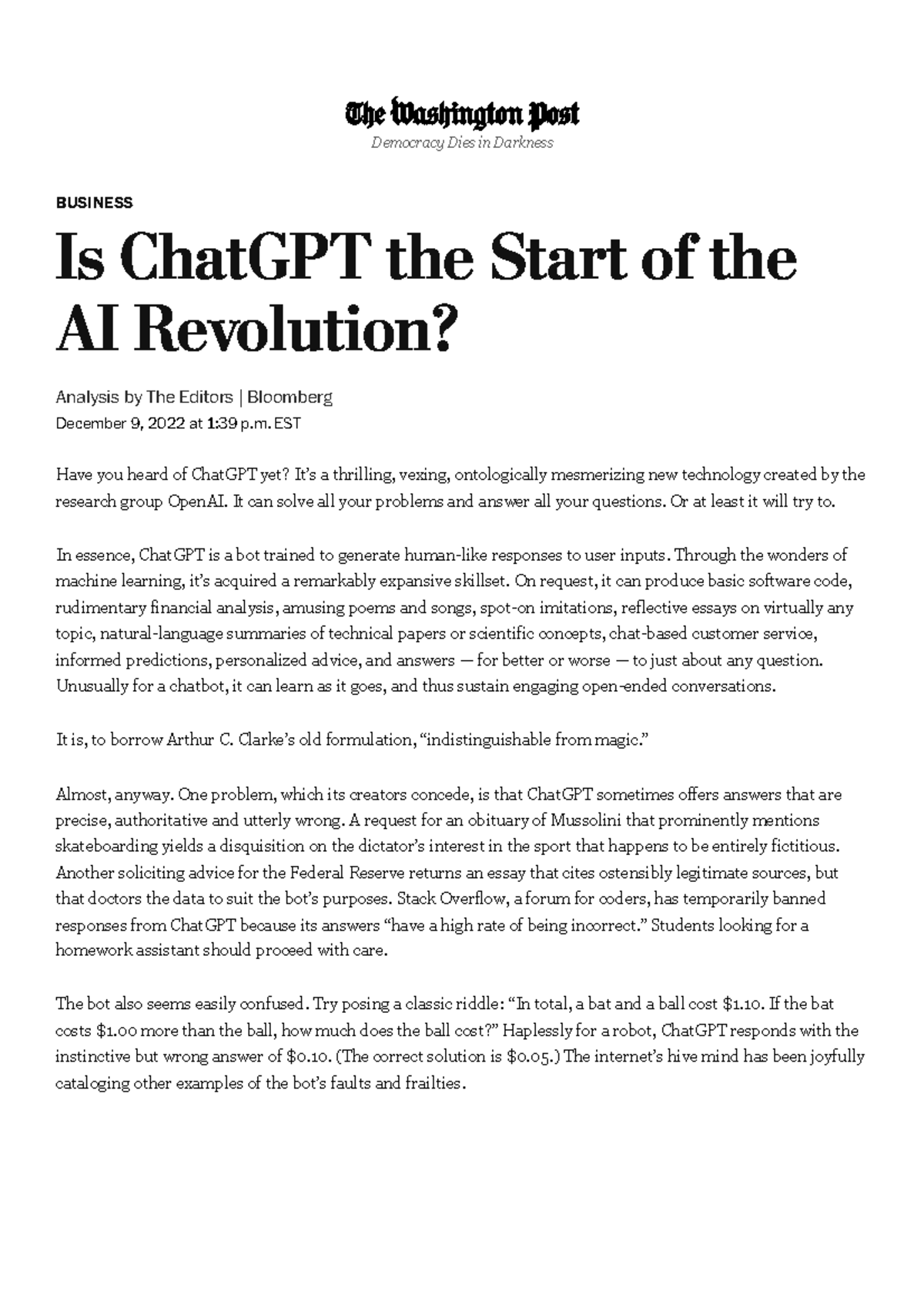 Is Chat GPT the Start of the AI Revolution - The Washington Post ...