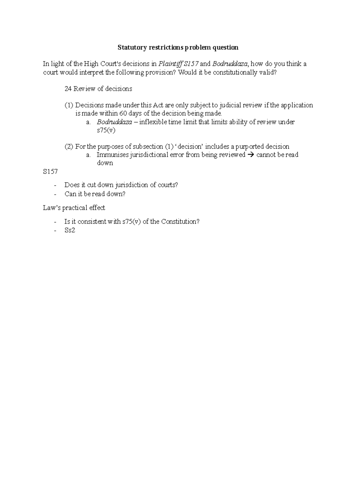 Statutory restrictions problem question - a. Bodruddaza – inflexible ...