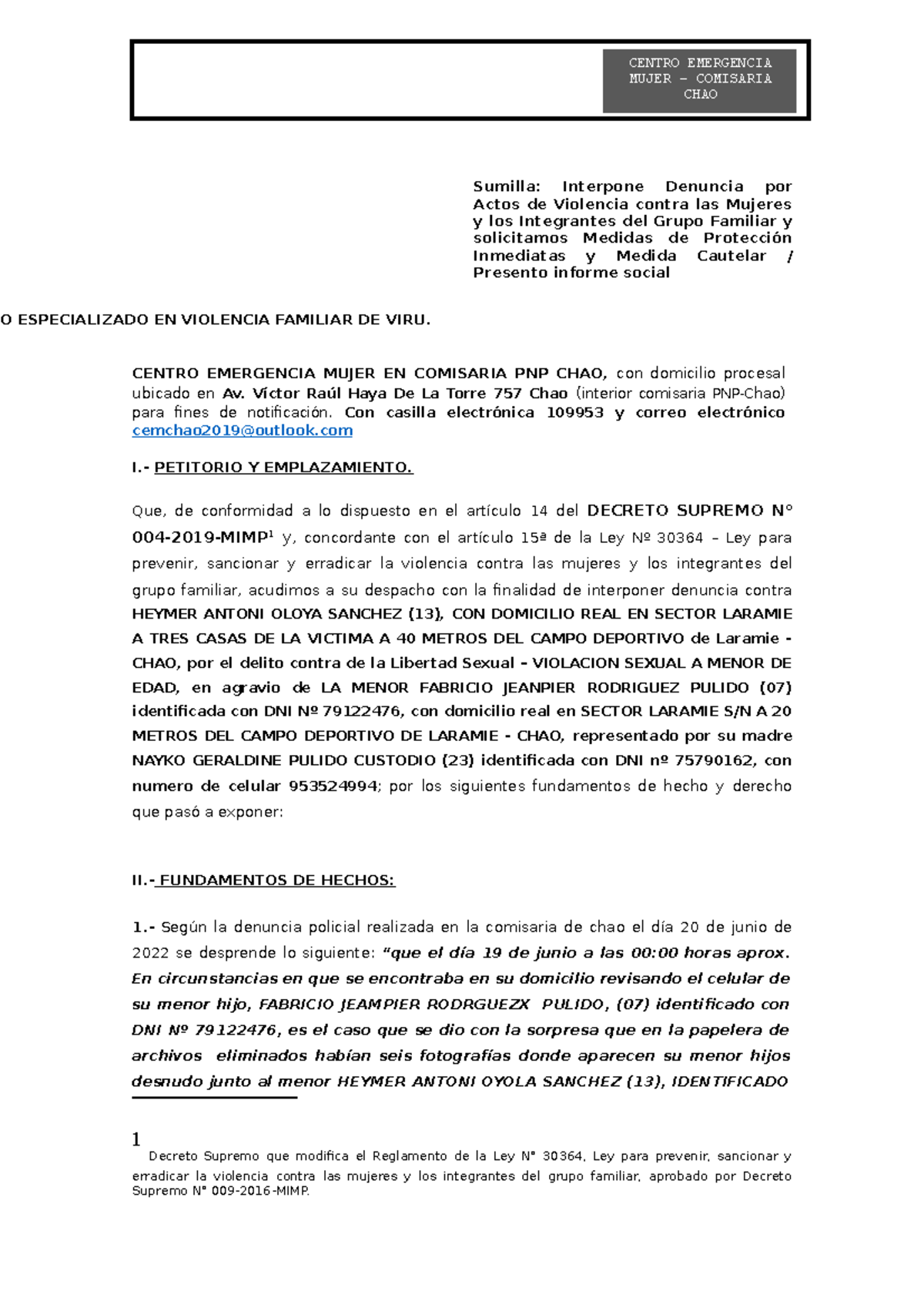 Solicito Medidas DE Proteccion fabricio rodriguez VLS - MUJER ...