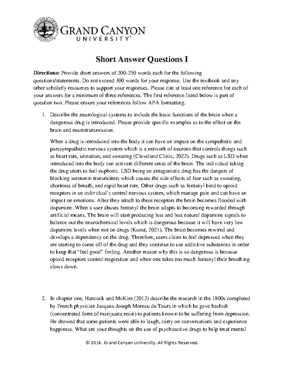PCN150 - Short answer questions for this - © 2016. Grand Canyon ...