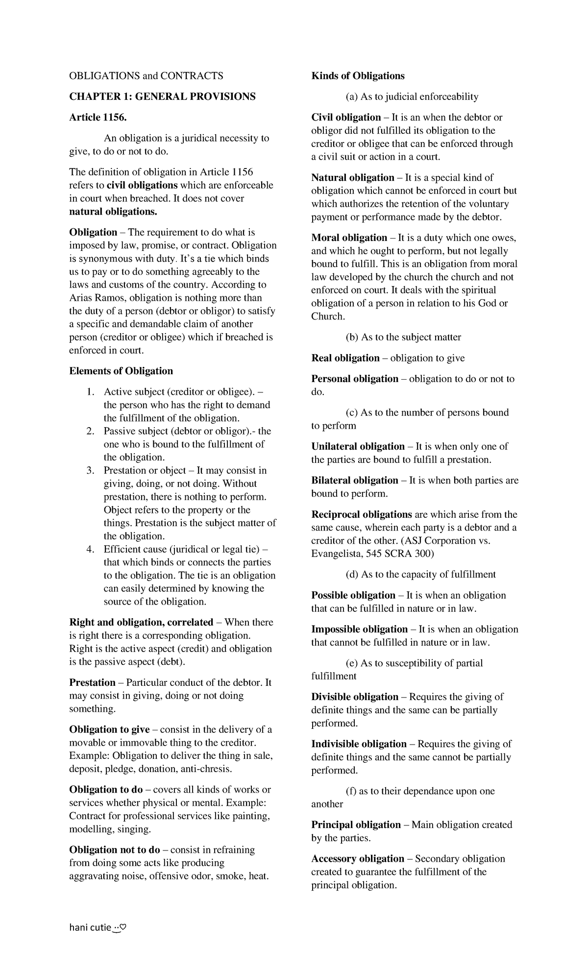 Oblicon Article 1165 OBLIGATIONS And CONTRACTS CHAPTER 1 GENERAL