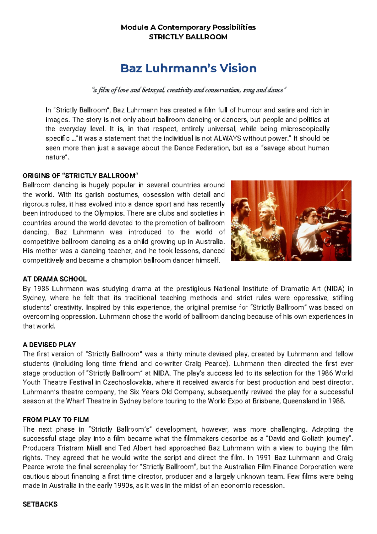 'Strictly Ballroom' Luhrmann's Vision - Activity - Module A ...