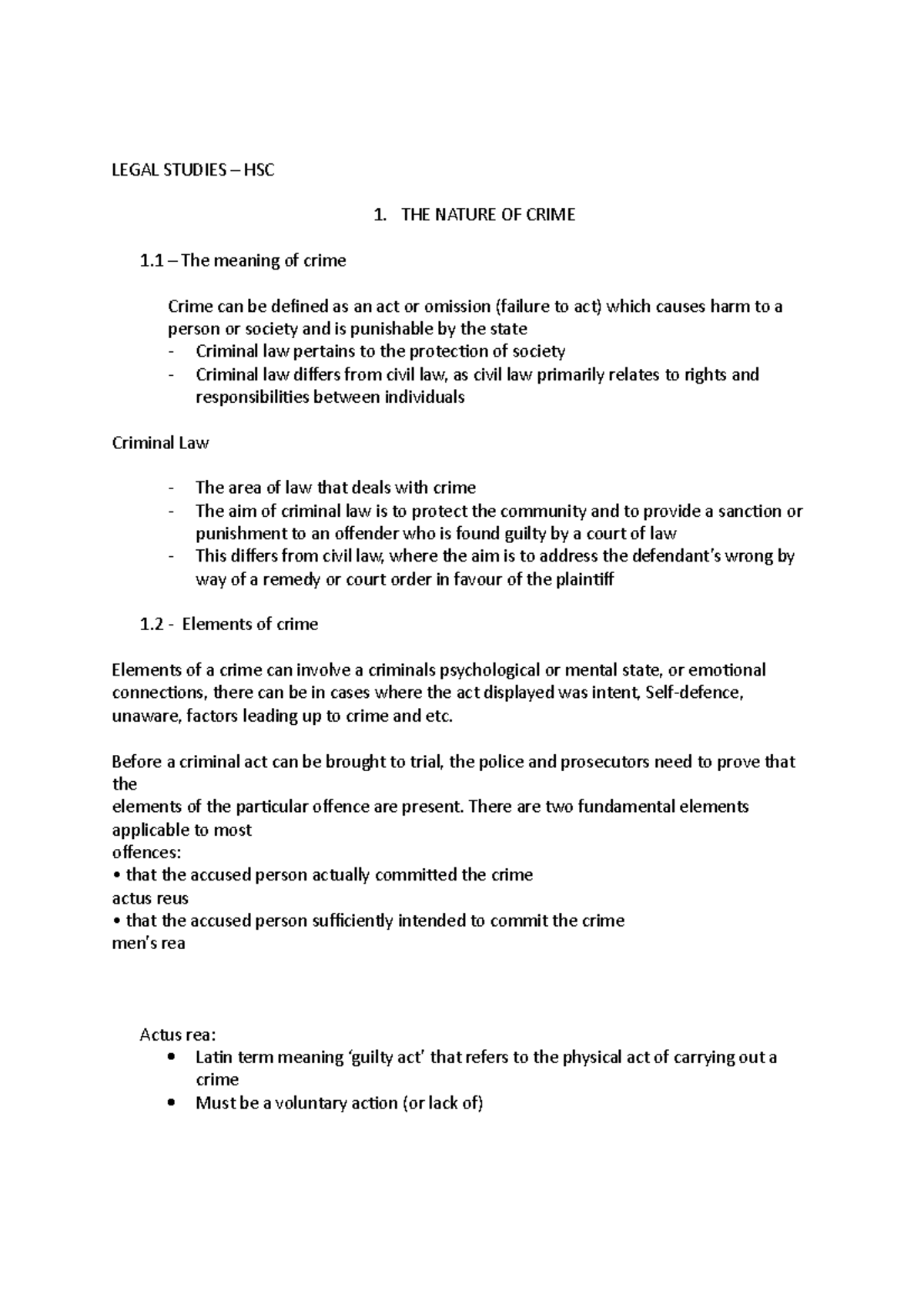 Legal Studies – HSC - LEGAL STUDIES – HSC 1. THE NATURE OF CRIME 1 ...