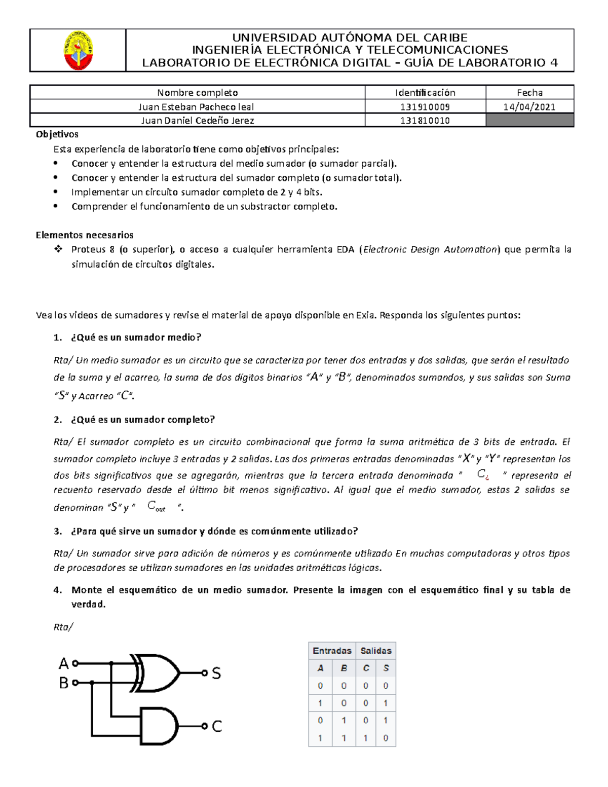 LAB 4 DE Electrónica Digitales CODIFICADORES Y DECODIFICADORES ...