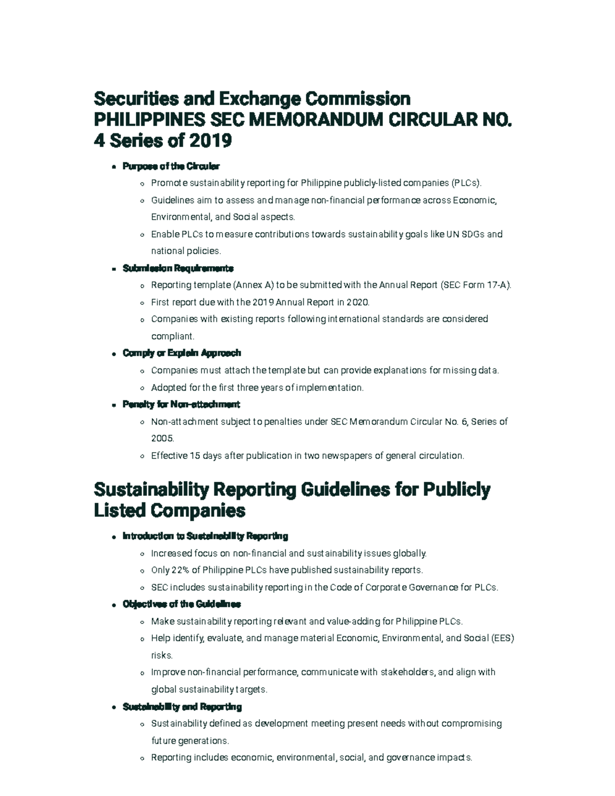 Sustainability - Securities and Exchange Commission PHILIPPINES SEC MEMORANDUM CIRCULAR NO. 4 ...