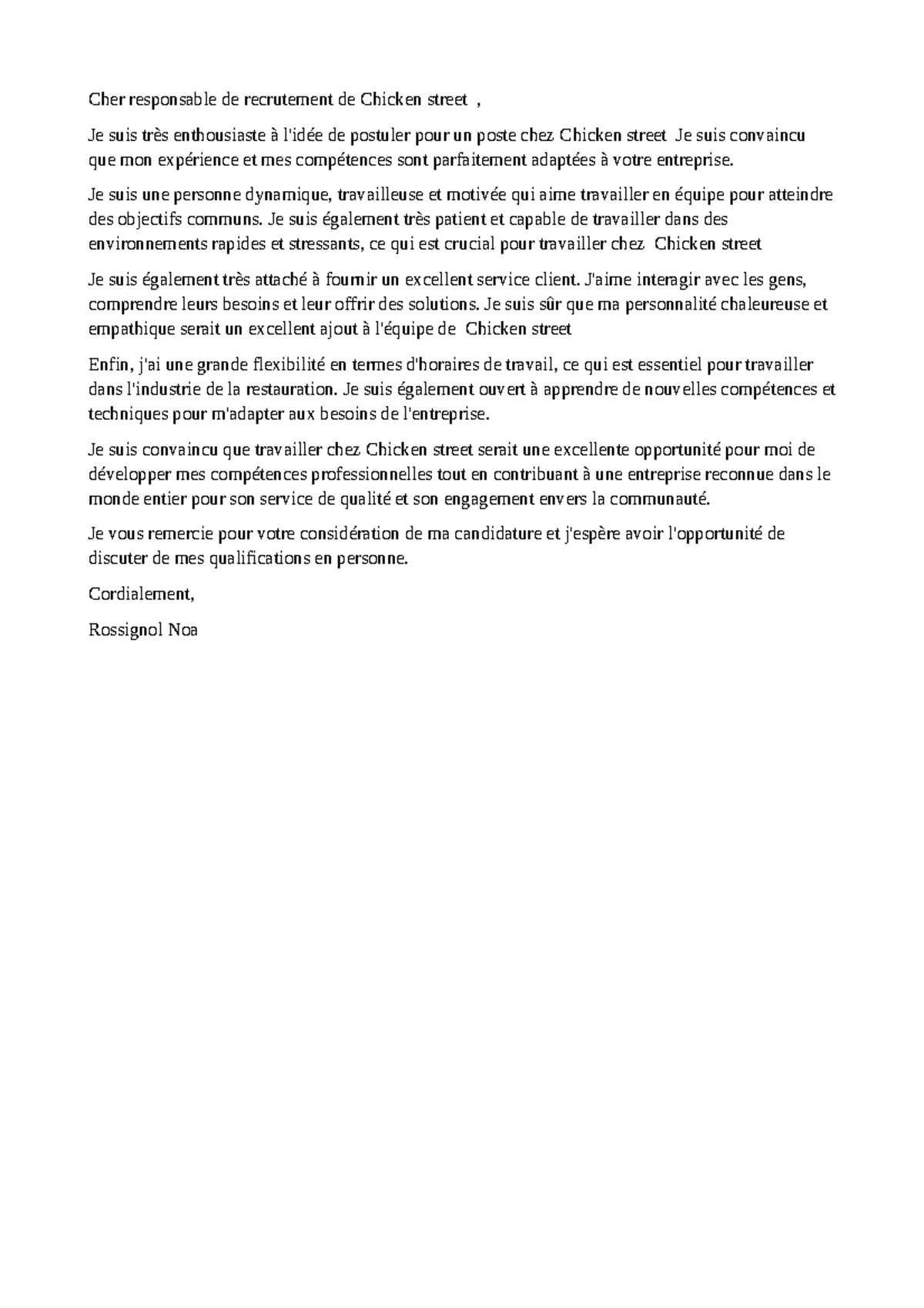 Cv chicken street - rtyuiop^$ - Cher responsable de recrutement de ...