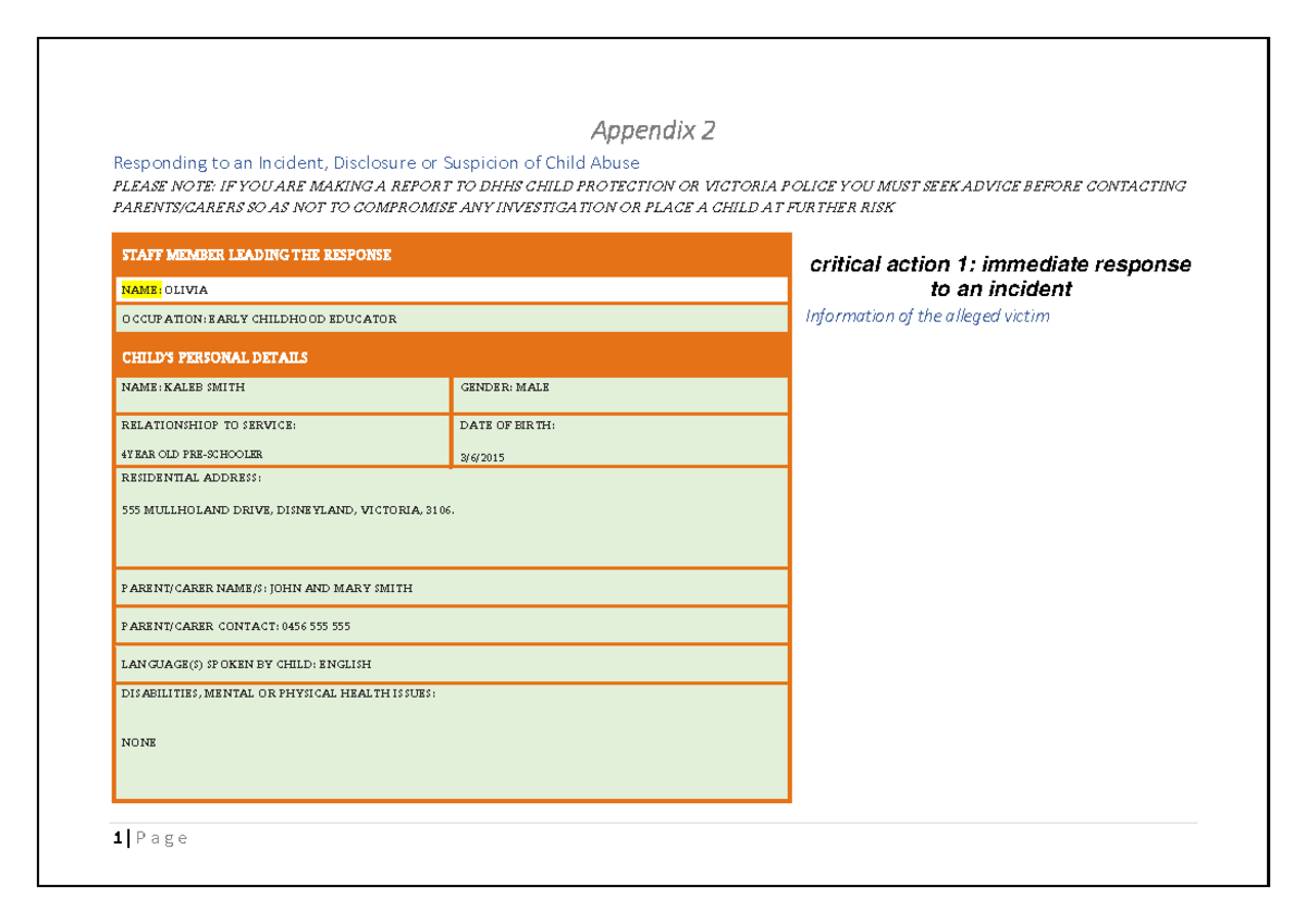 Dipolma of early leaning cluster 2 - Appendix 2 Responding to an ...