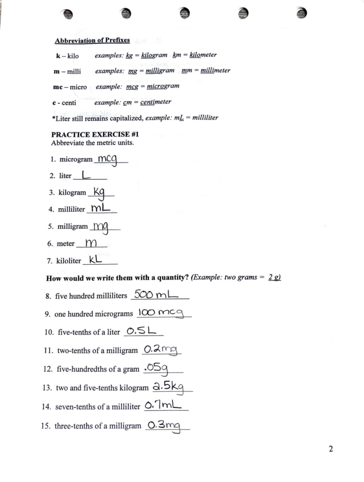 Math Packet 1 - Practice Math - Abbreviation of Prefixes k - kilo ...
