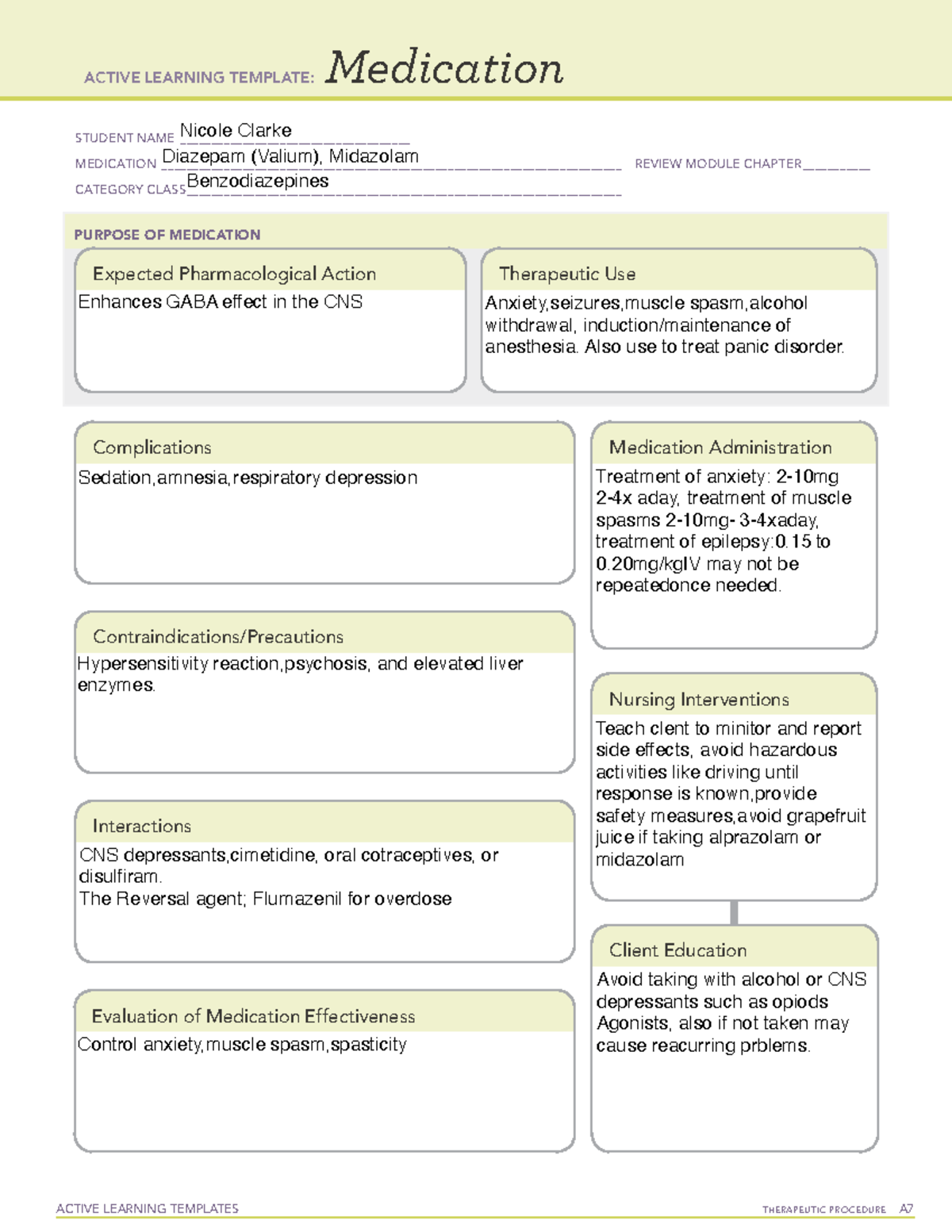 Diazepam - ACTIVE LEARNING TEMPLATES TherapeuTic procedure A Medication ...