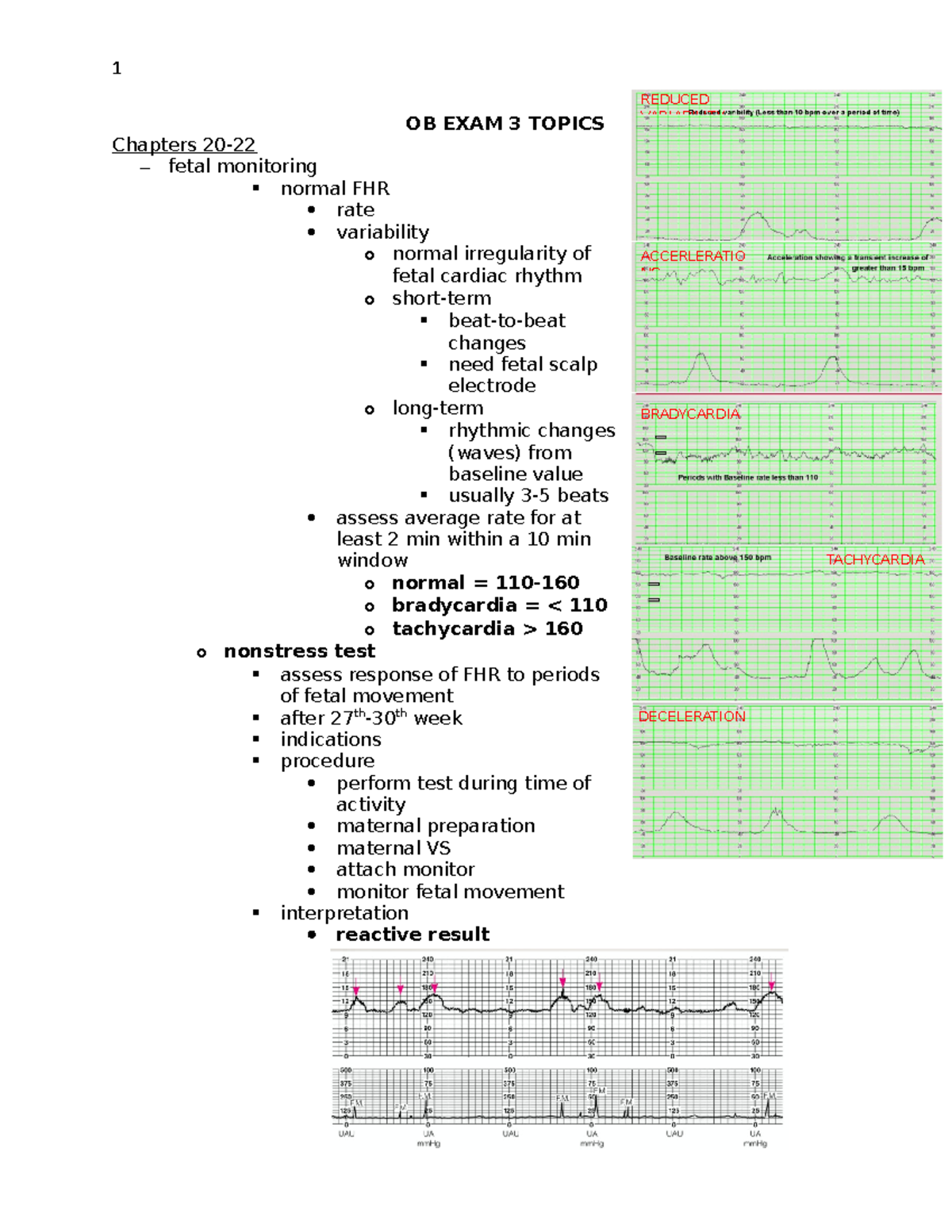 OB EXAM 3 Topics - OB GYN - OB EXAM 3 TOPICS Chapters 20- fetal ...