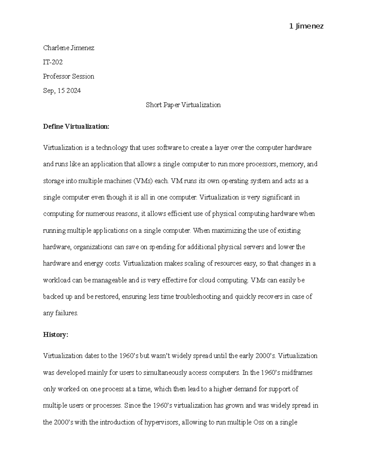 Virtrualization Short Paper - Charlene Jimenez IT- Professor Session ...