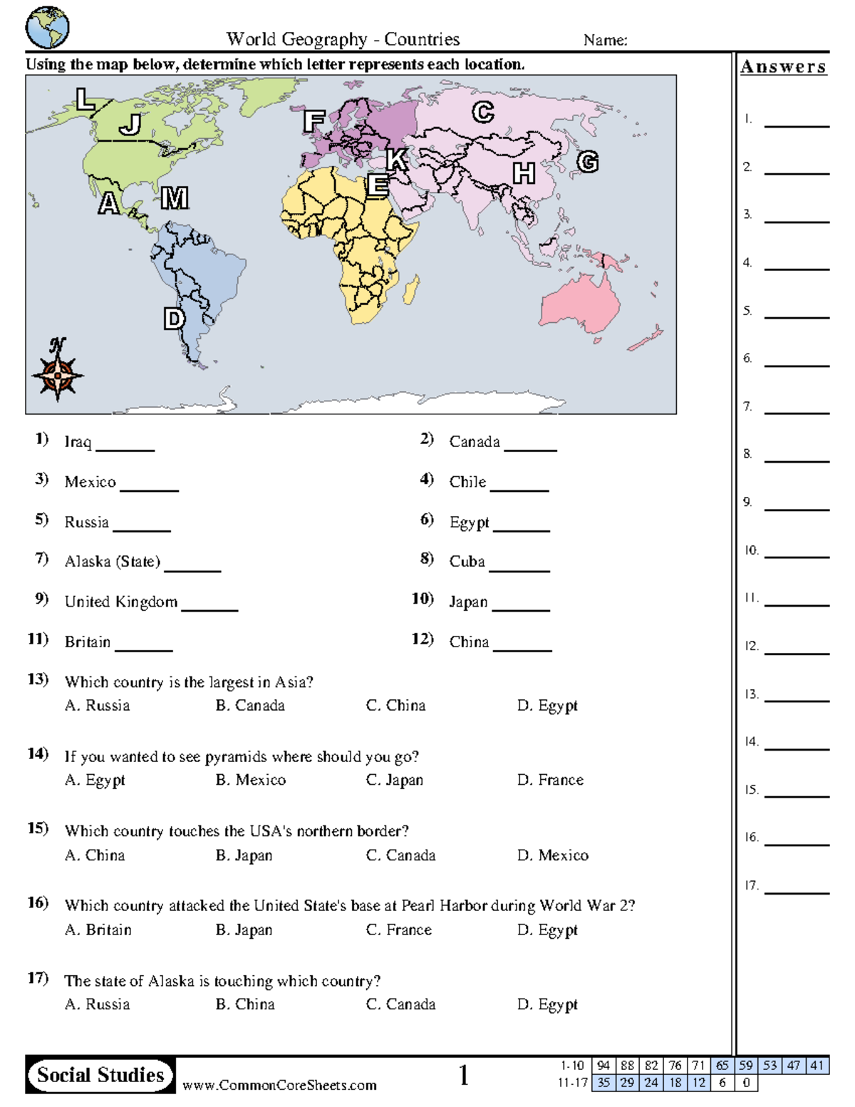 Download 04-11 - Answers - World Geography - Countries Name: Answer Key ...