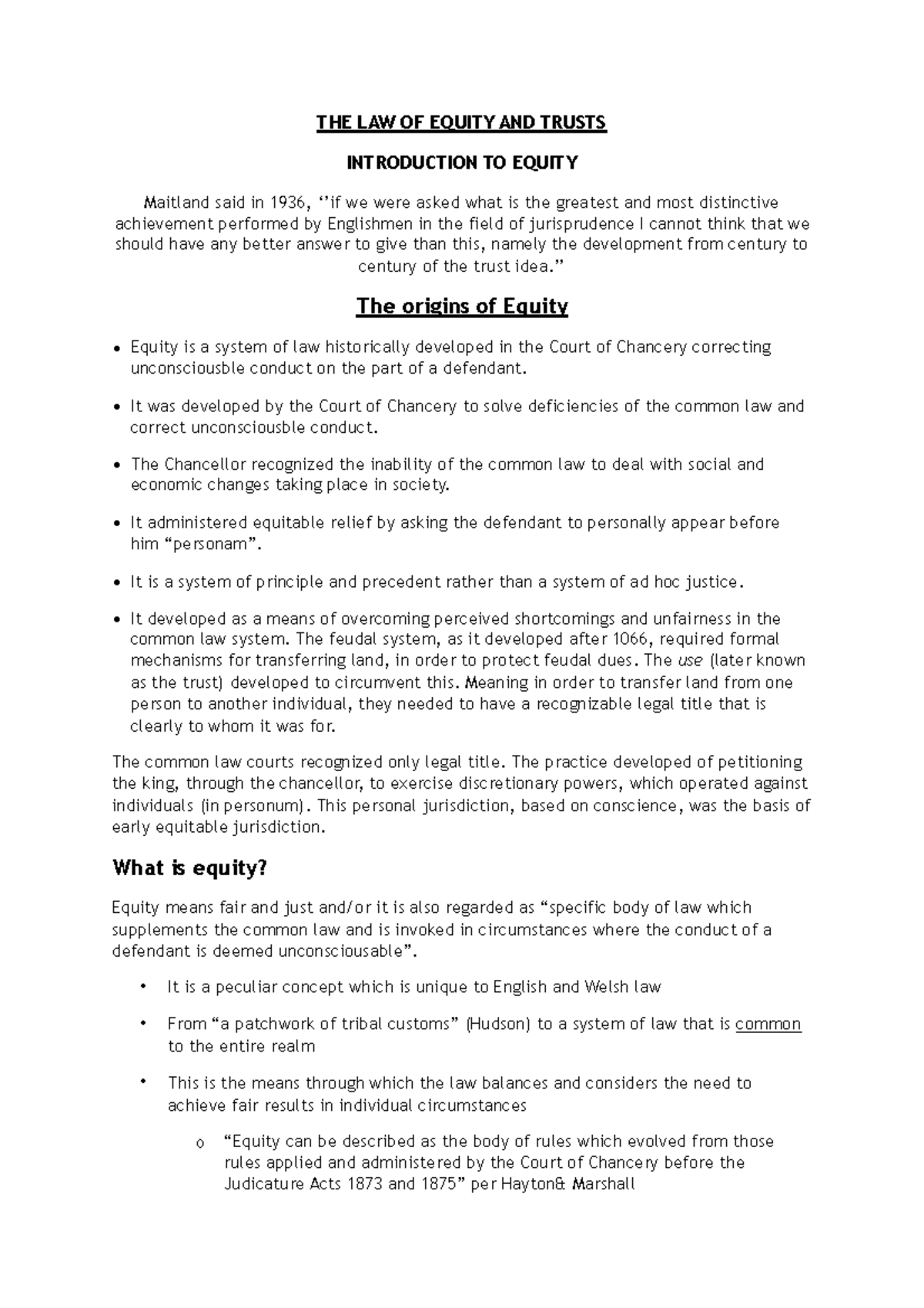 312328217-Equity-Trusts-law-notes (1) - THE LAW OF EQUITY AND TRUSTS ...