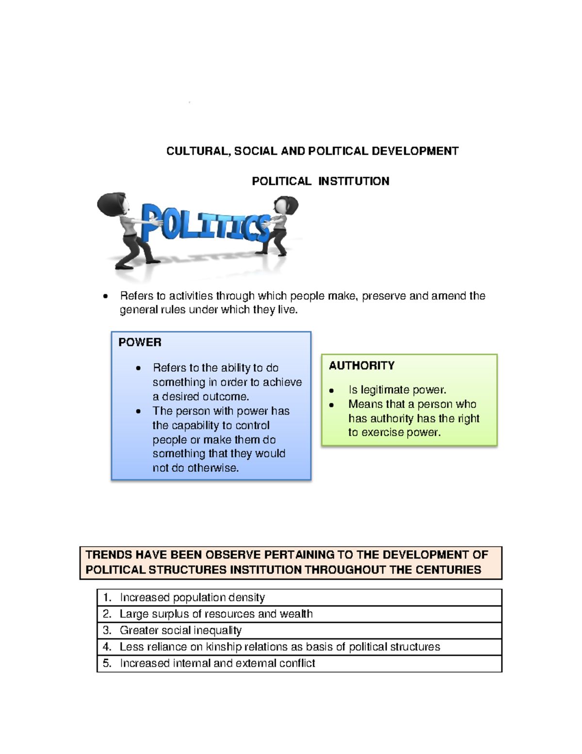 Political Institution Module - UNIT 3: CULTURAL, SOCIAL AND POLITICAL ...