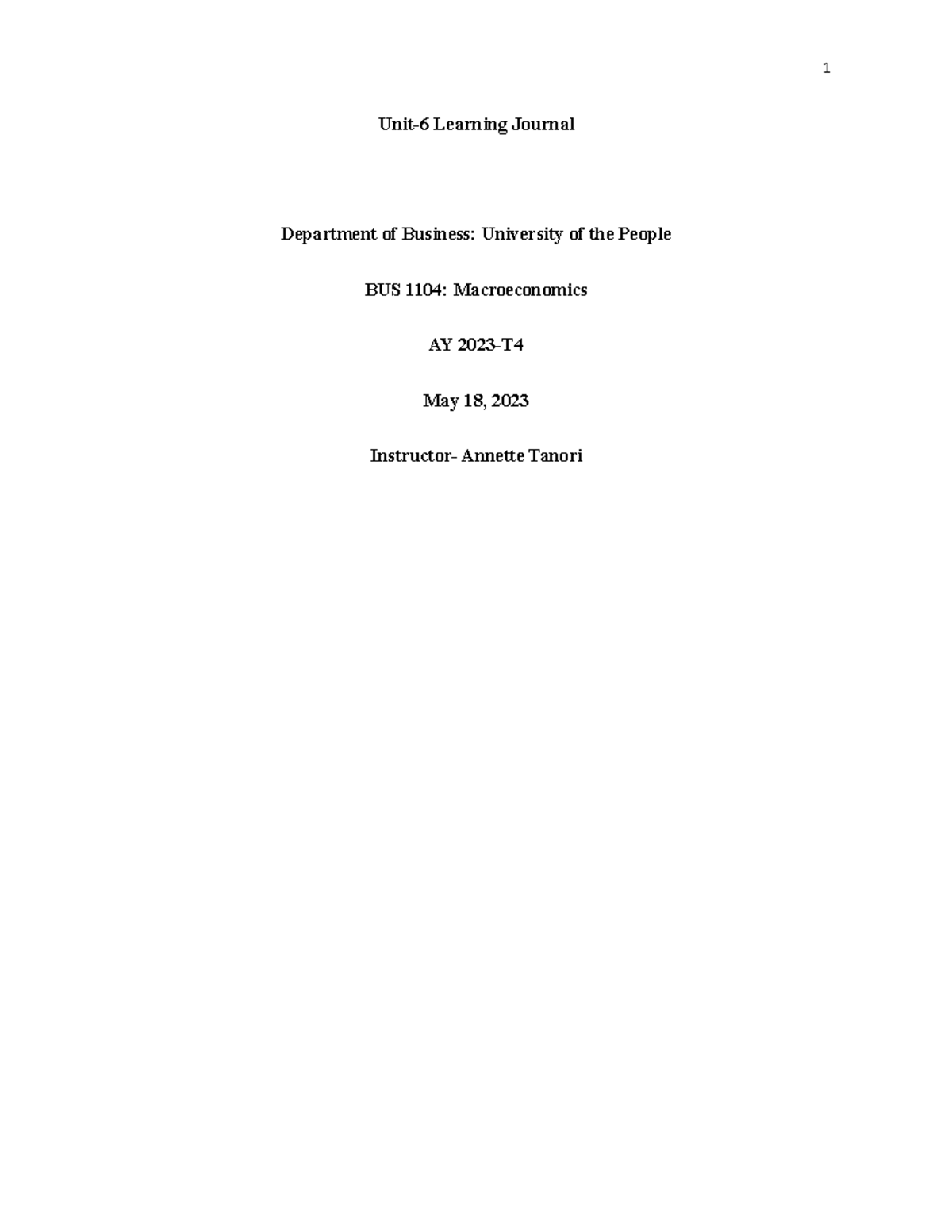 Unit-6 Learning Journal - Unit-6 Learning Journal Department of ...