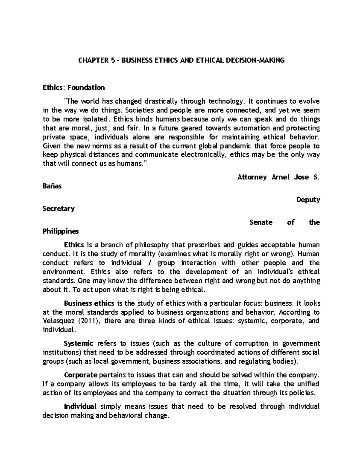 Chapter 5 - Business ethics and ethical desicion-making - CHAPTER 5 ...