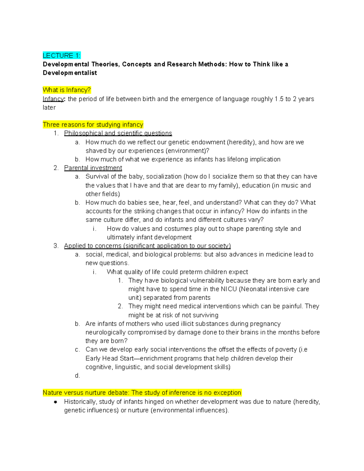 Psych 456 EXAM 1 Lectures - LECTURE 1: Developmental Theories, Concepts ...