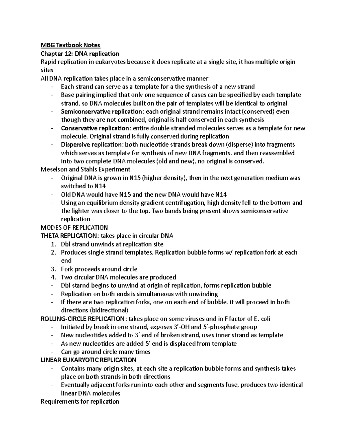 MBG 2040 Textbook Notes - MBG Textbook Notes Chapter 12: DNA ...
