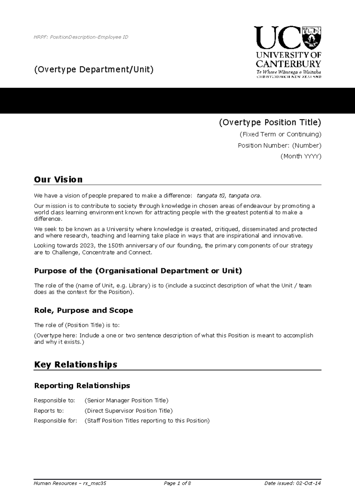 UC JOB Description Template Example - HRPF: PositionDescription ...