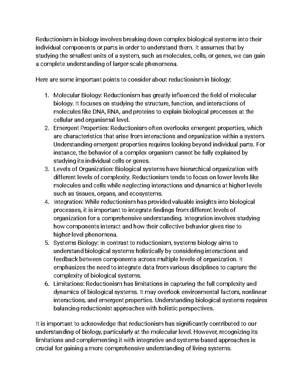 Reductionist Approach