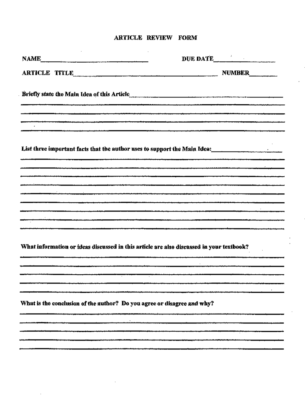 Article Review FORM - Generic Model - ARTICLE REVIEW FORM NAME DUE DATE ...