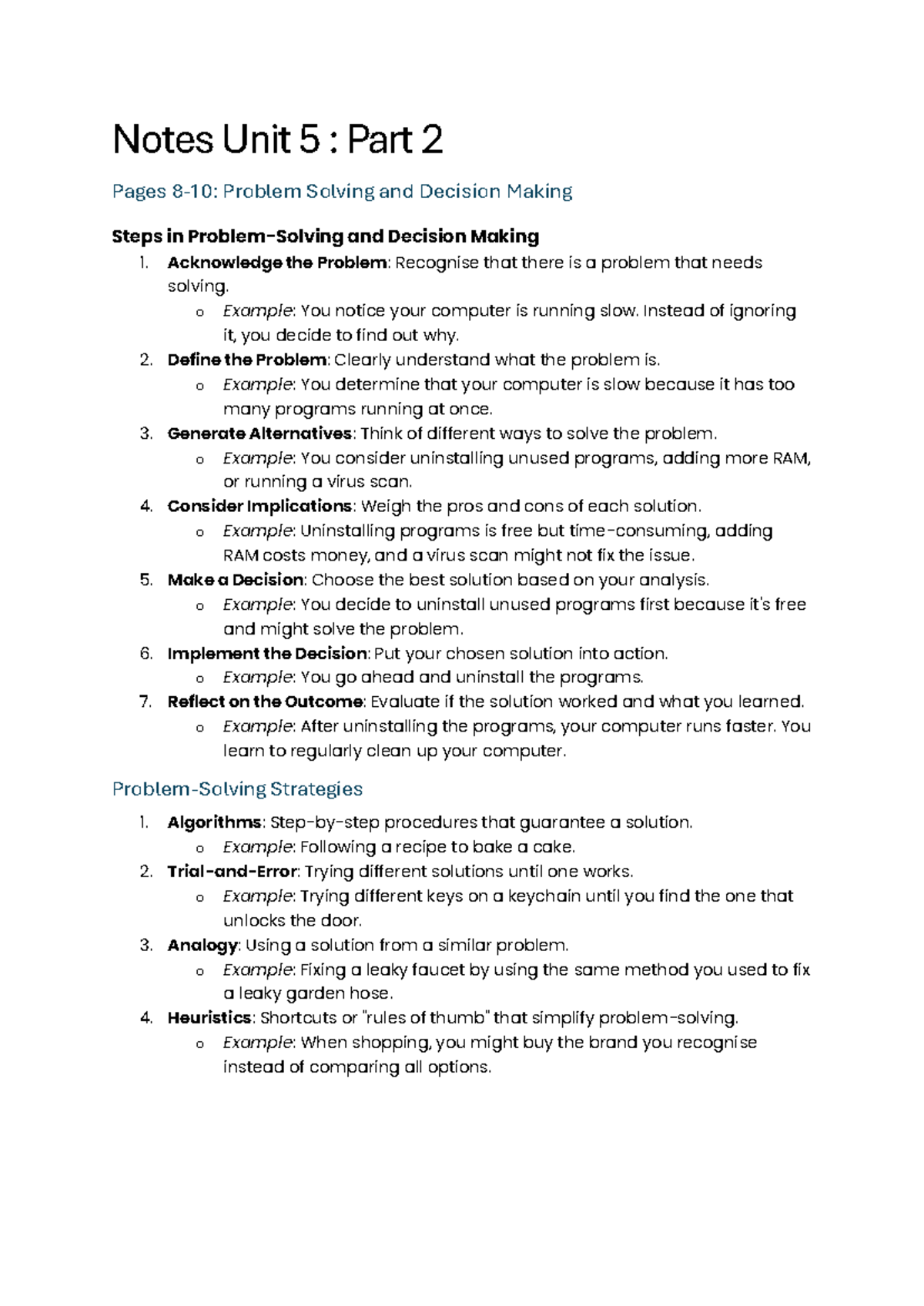 Notes Unit 5 part 2 - Notes Unit 5 : Part 2 Pages 8-10: Problem Solving ...