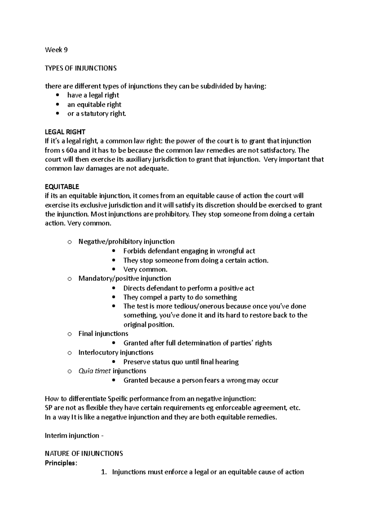 injunctions week 8 lecture notes materials - Week 9 TYPES OF ...
