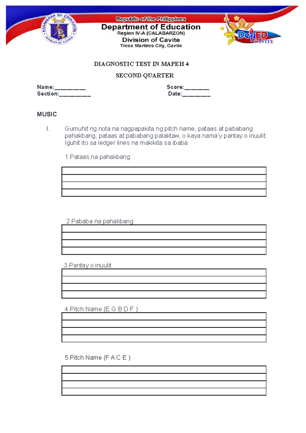 Diagnostic TEST IN Mapeh 4 Q2 WITH TOS - DIAGNOSTIC TEST IN MAPEH 4 ...