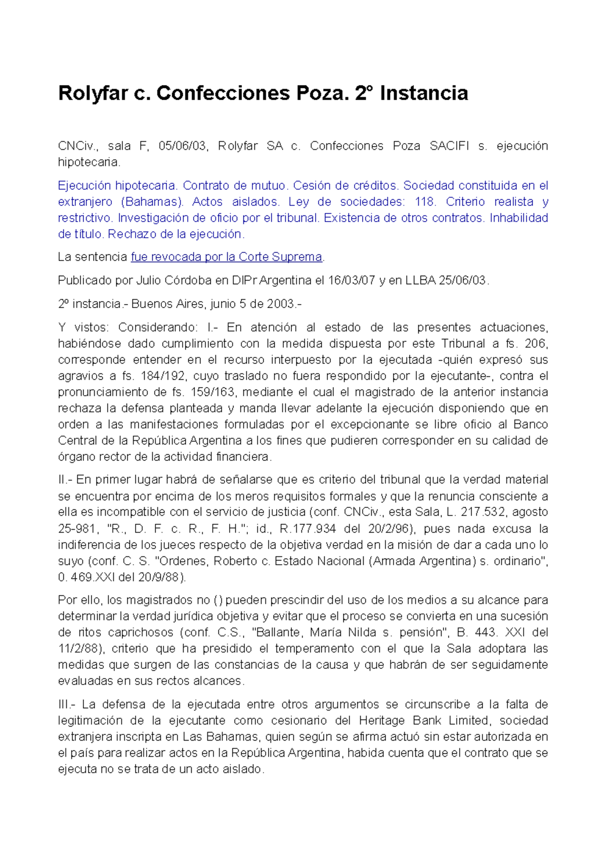 Rolyfar - Sentencia DE Cámara - Rolyfar c. Confecciones Poza. 2 ...