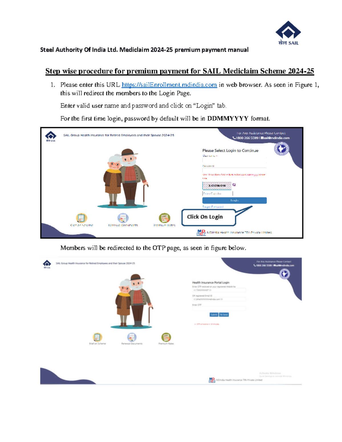 SAIL Mediclaim Renewal Procedure User Manual - Step wise procedure for premium payment for SAIL ...