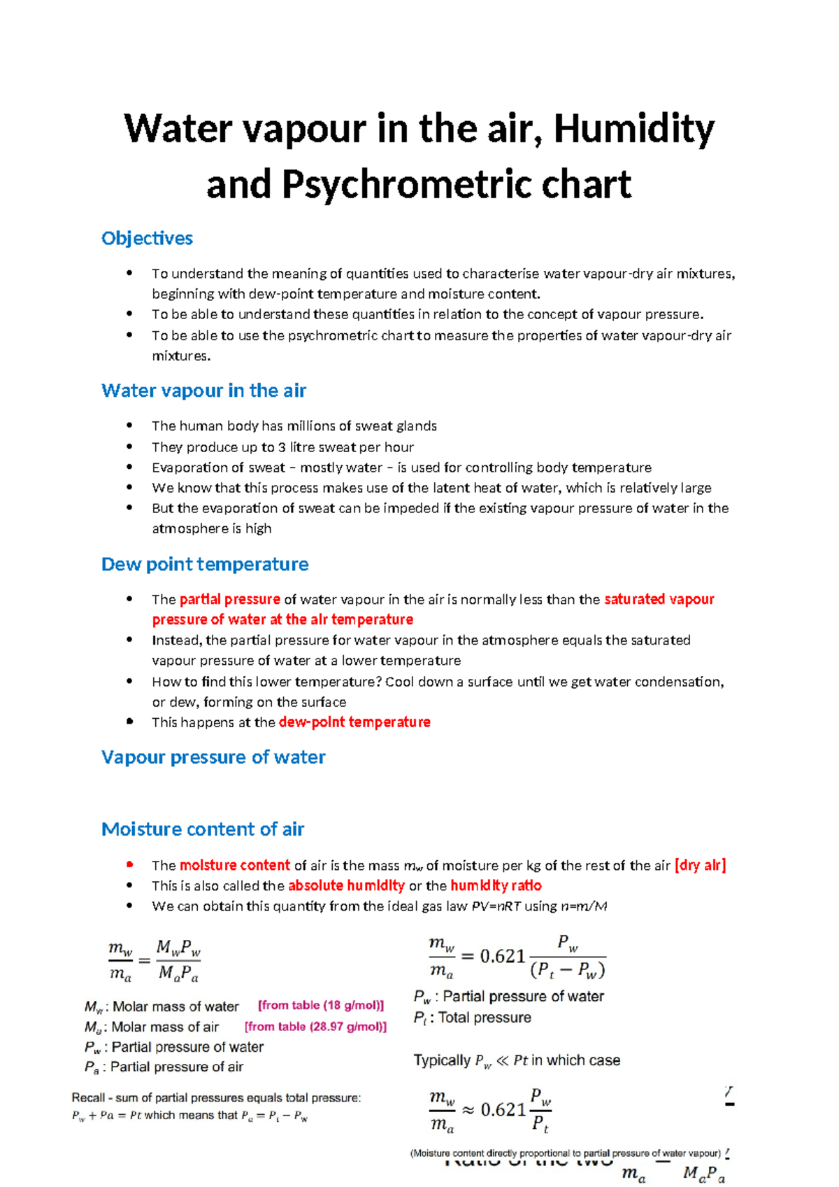 Lecture 4 - Water vapour - Water vapour in the air, Humidity and ...