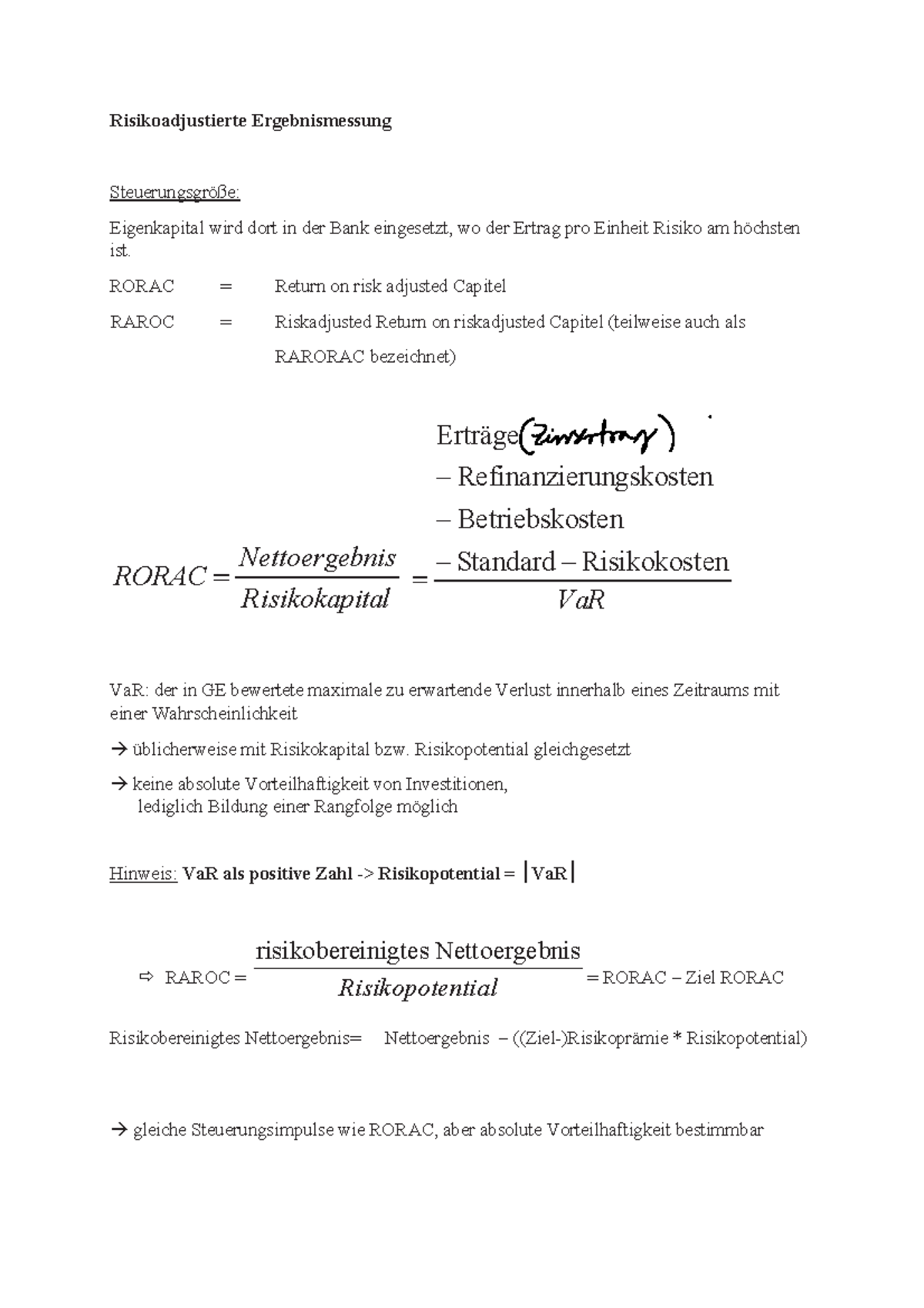 Rorac und Raroc - Wintersemester - Risikoadjustierte Ergebnismessung ...