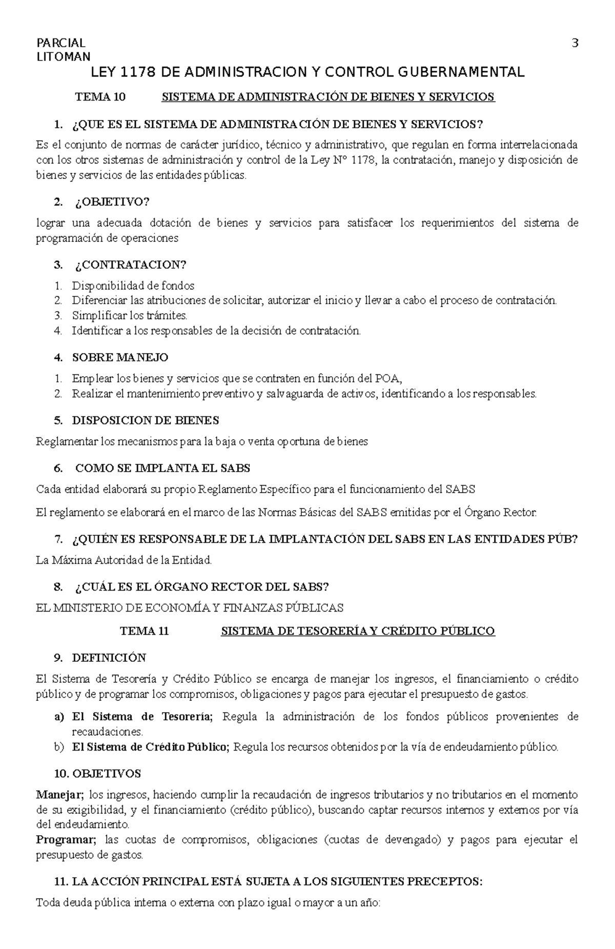 3 Cuestionario LEY 1178 - LITOMAN LEY 1178 DE ADMINISTRACION Y CONTROL ...
