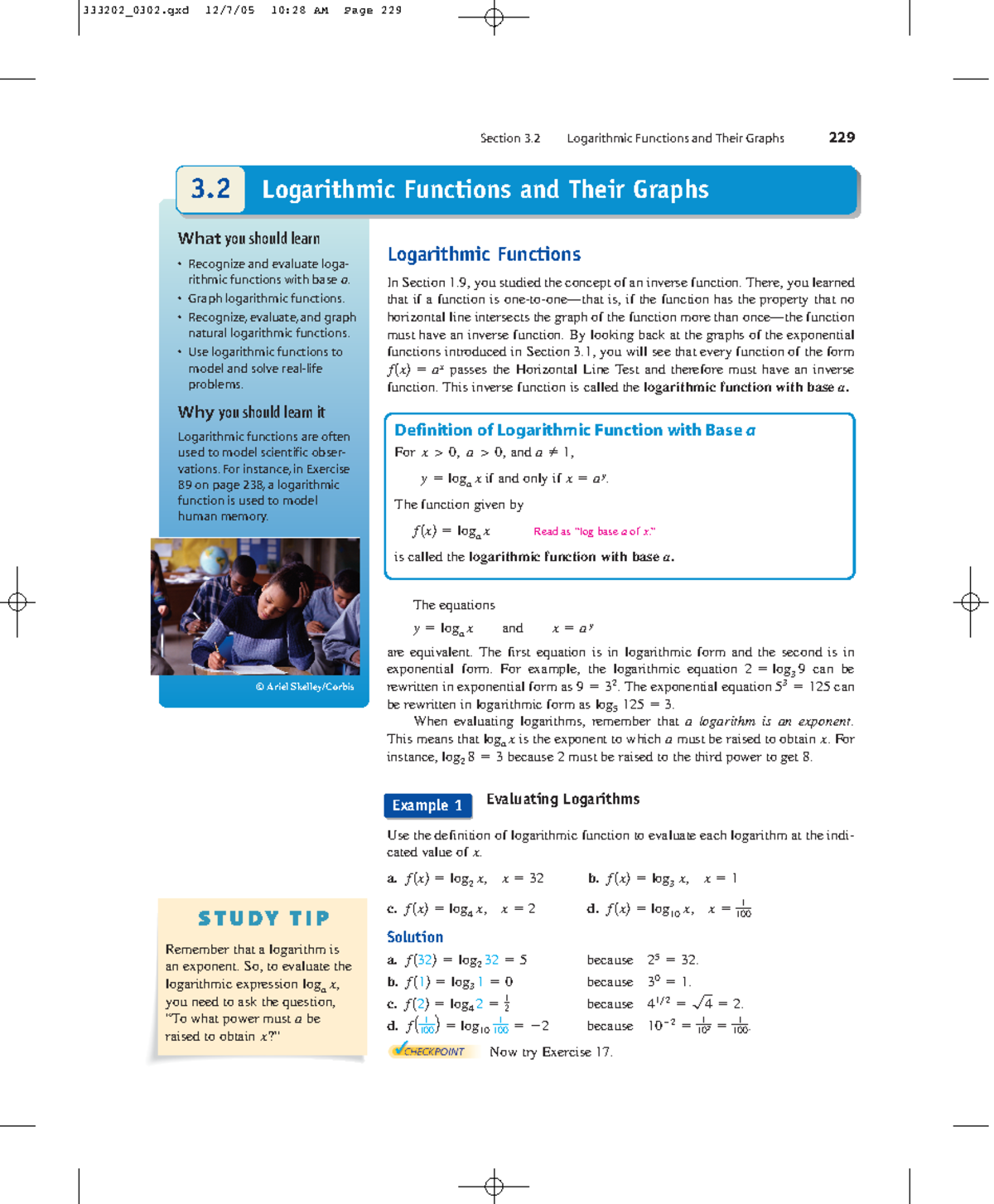 Log functions worksheet - Section 3 Logarithmic Functions and Their ...