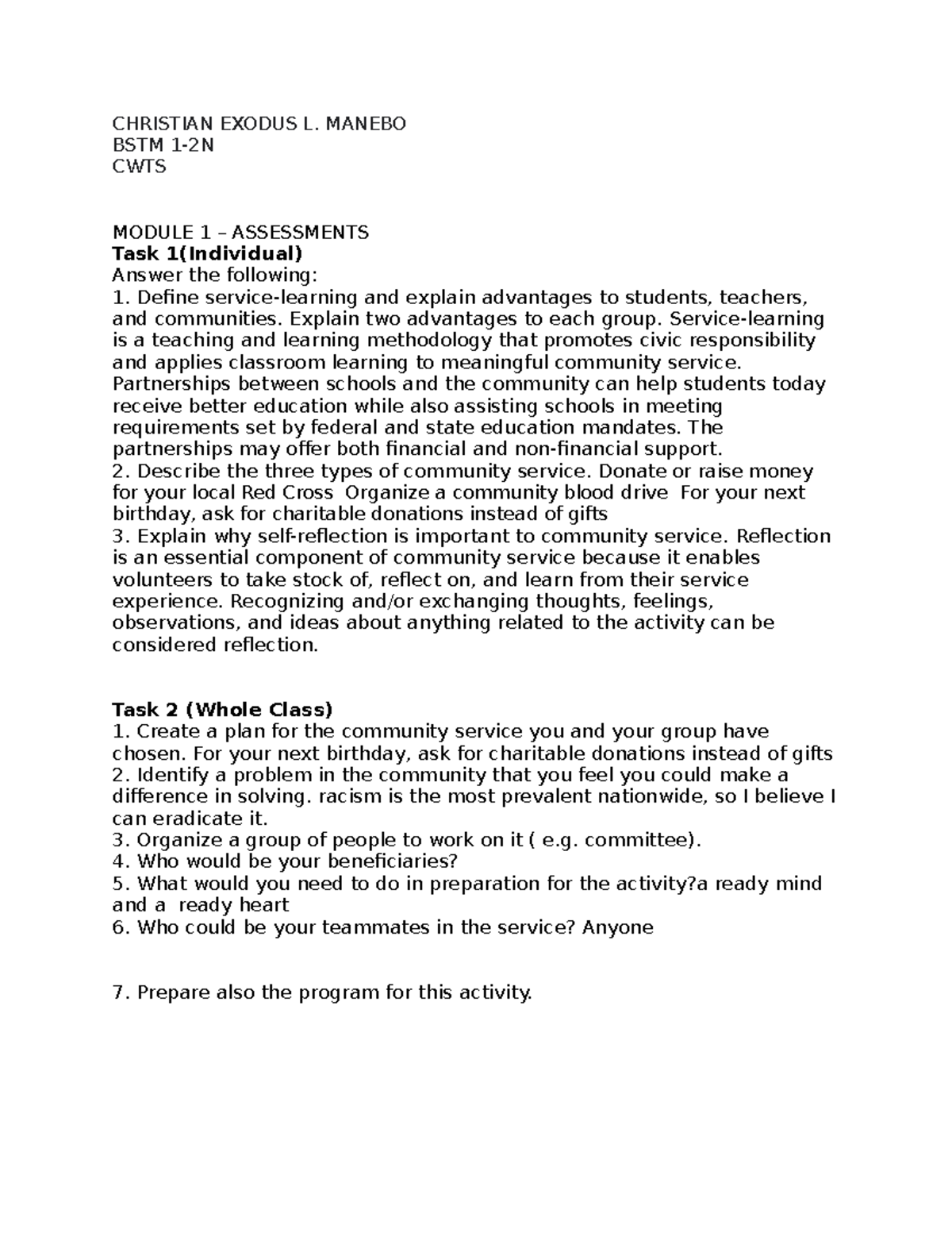 Module Assess#1 Assignment CWTS BSTM 1-2N - CHRISTIAN EXODUS L. MANEBO ...