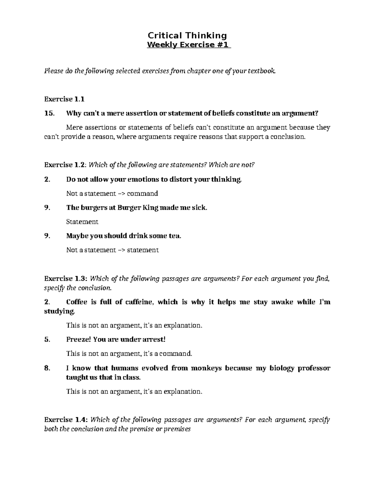 Exercise 1 - Critical Thinking Weekly Exercise # Please do the ...