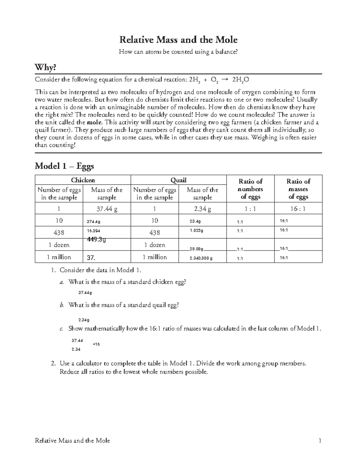 - 22 Relative Mass and the Mole-S - Relative Mass and the Mole 1 ...