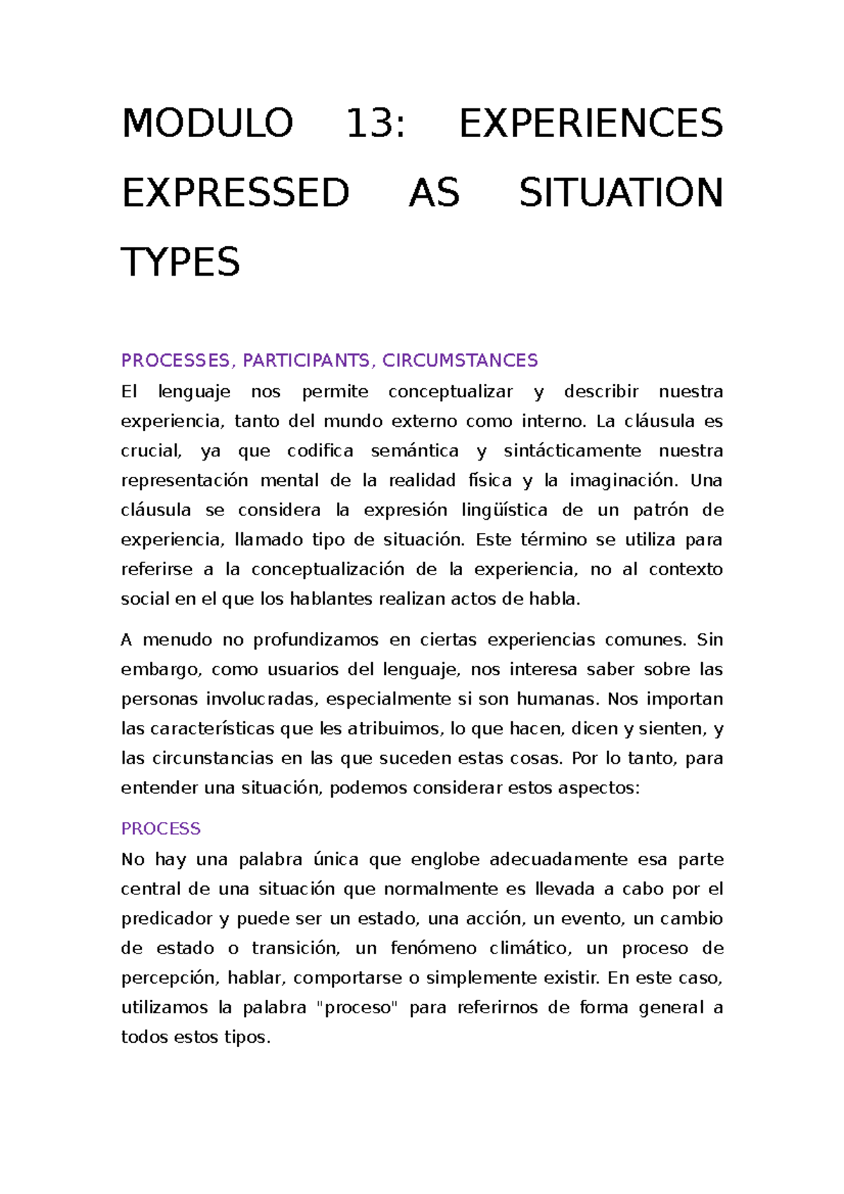 UNIT 4 - tema 4 apuntes en español - MODULO 13: EXPERIENCES EXPRESSED ...